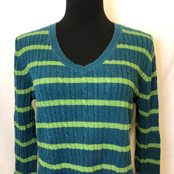 Merona | Sweaters | Merona Striped Green Teal V Neck Sweater L | Poshmark